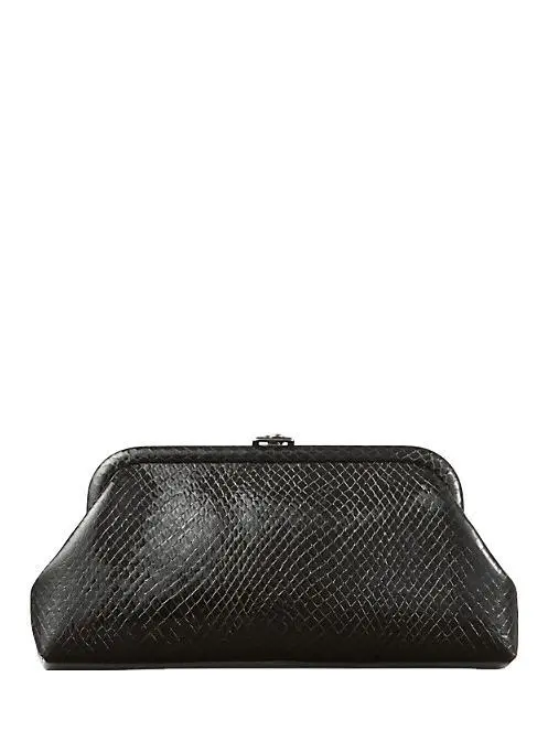 JIMMY CHOO Skylar Snake-printed Leather Clutch - Black/dark Silver