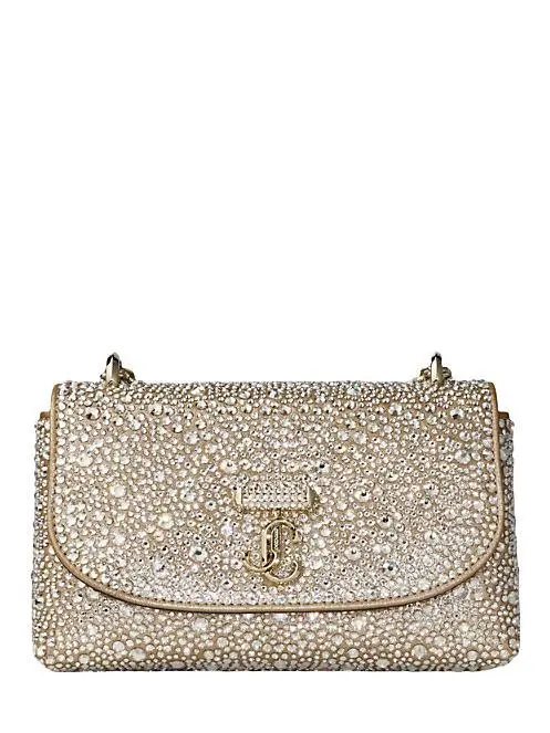 JIMMY CHOO Curve Rhinestone-embellished Suede Cross Body Bag - Gold/crystal/shiny