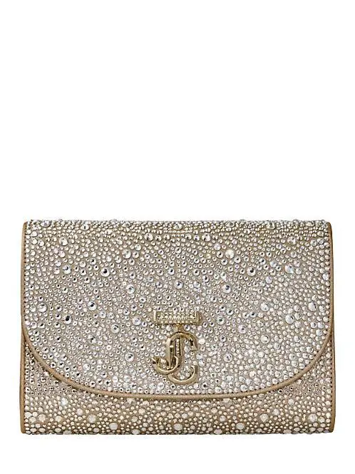 JIMMY CHOO Curve Rhinestone-embellished Suede Clutch - Gold/crystal/shiny