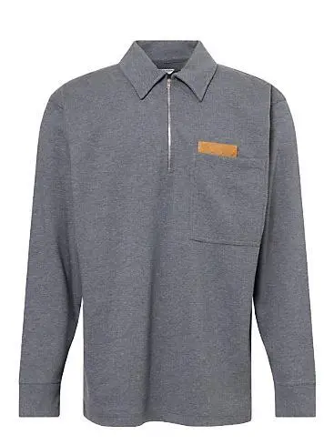 Bottega Veneta Melange Long-sleeve Cotton Polo Top - Dark Grey Melange