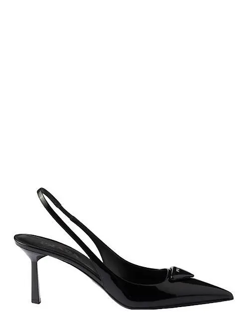 Prada Patent-leather Slingback Courts With Triangle Logo - Black