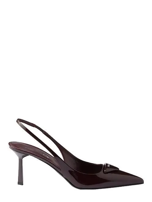 Prada Patent-leather Slingback Courts With Triangle Logo - Burgundy