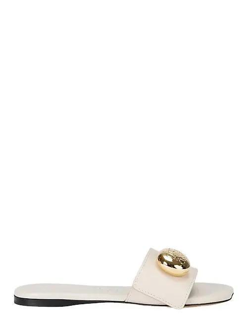 Loewe Pebble Flat Leather Slides - Cream