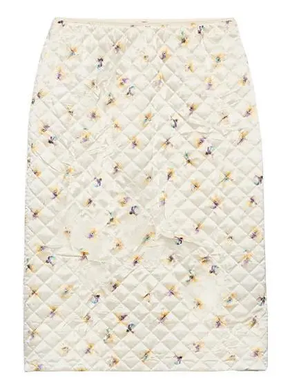 Prada Floral-print Quilted Satin Knee-length Skirt - Yellow
