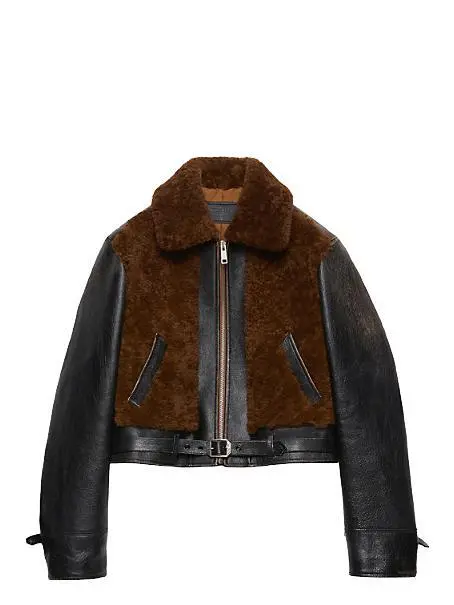Prada Panelled Leather And Shearling Jacket - Black