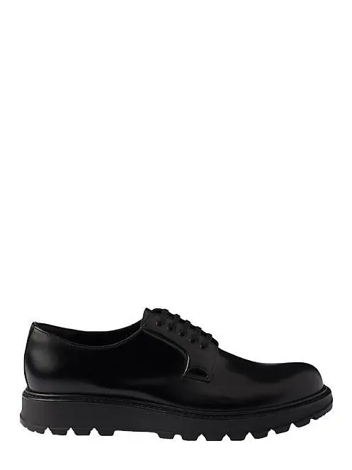Prada Lug-sole Leather Derby Shoes - Black