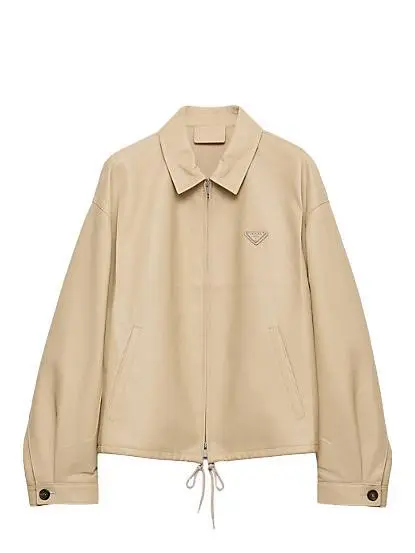Prada Triangle-logo Blouson Leather Jacket - Neutral