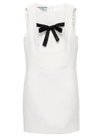 Prada Natté Bow-embroidered Virgin-wool Mini Dress - White
