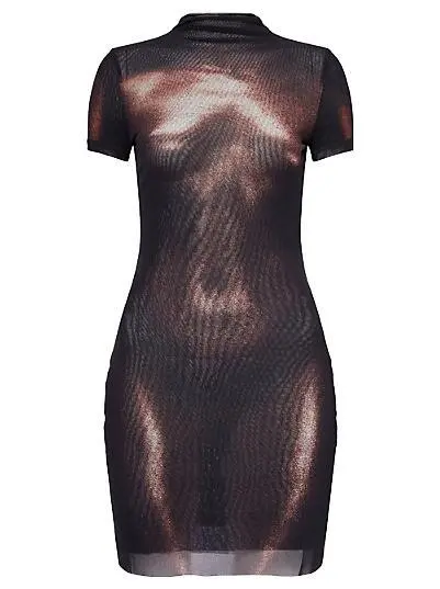 Jean Paul Gaultier Slim-fit High-neck Woven Mini Dress - Black Brown