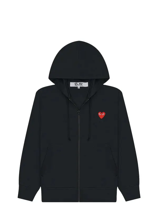 Play Comme Des Garcon Heart Emblem Zip-up Hoodie - Black