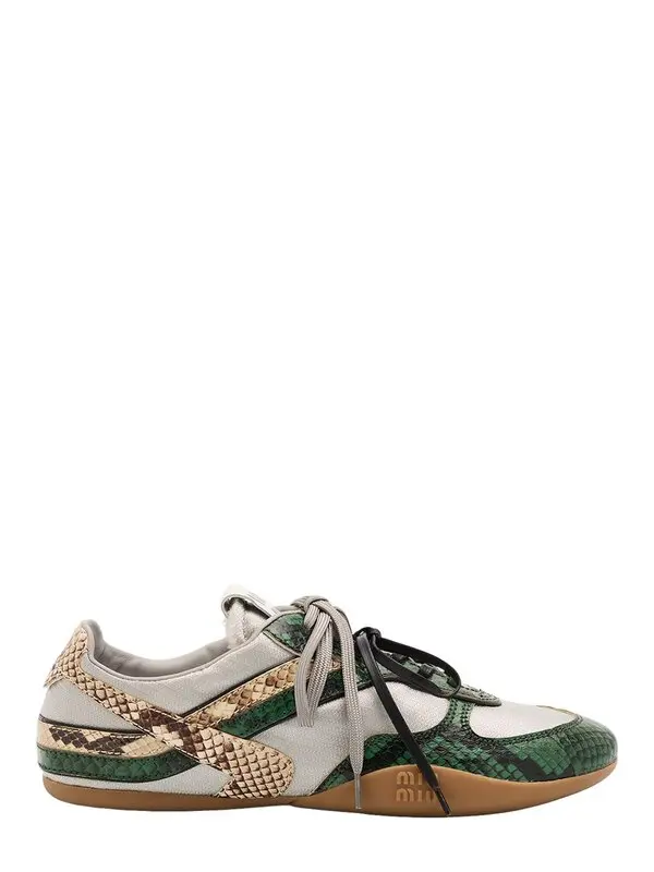 Miu Miu Gymnasium Technical Fabric And Python Low-top Sneakers - Green Pattern