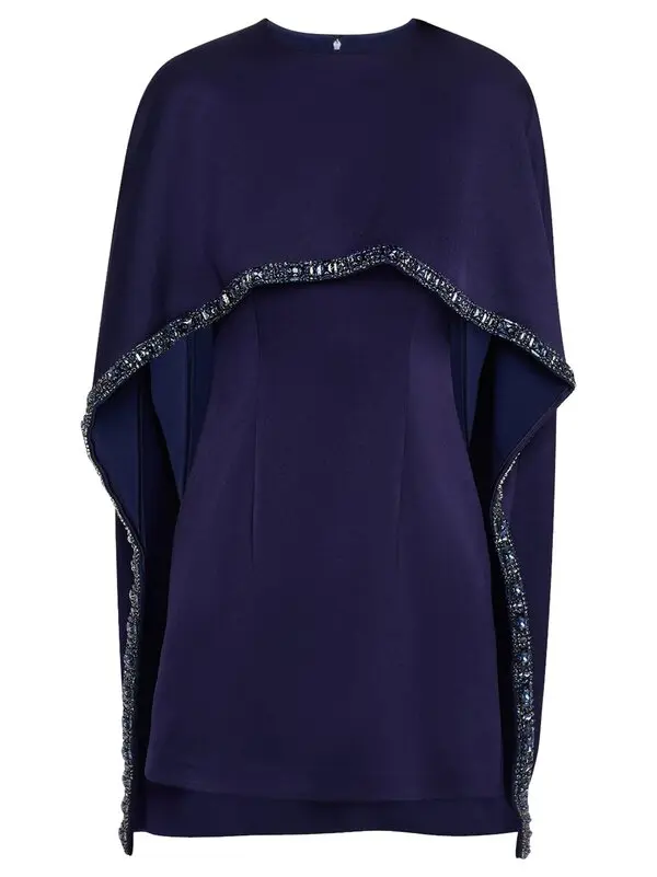 Roland Mouret Satin Crepe Embellished Cape Mini Dress - Blue
