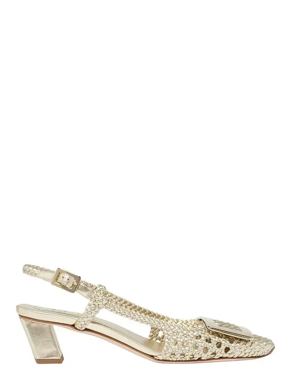 ROGER VIVIER Belle Vivier Braided Metallic Leather Slingback Pumps - Oro Chiaro
