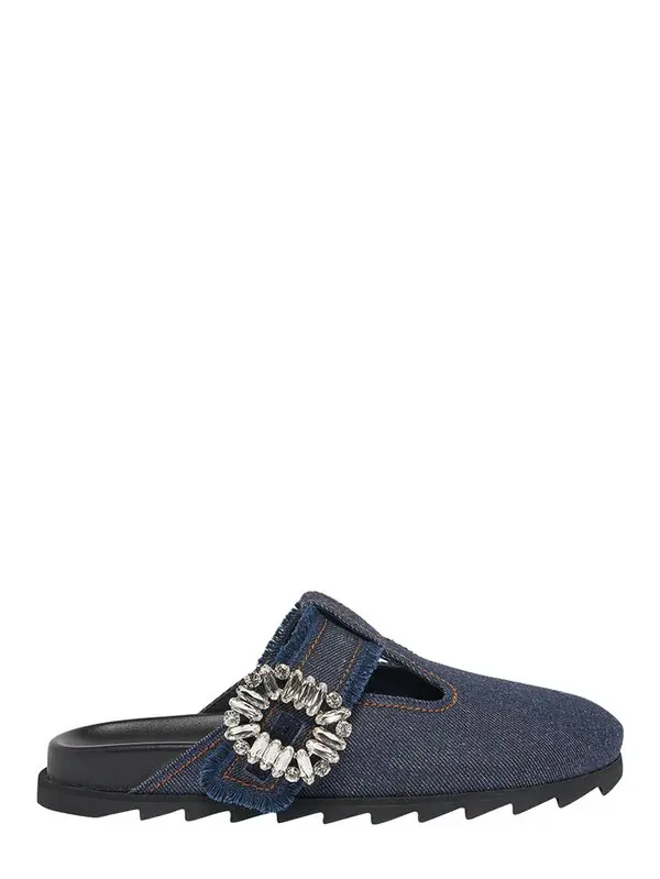 ROGER VIVIER Denim Crystal Buckle Mules - Galassia