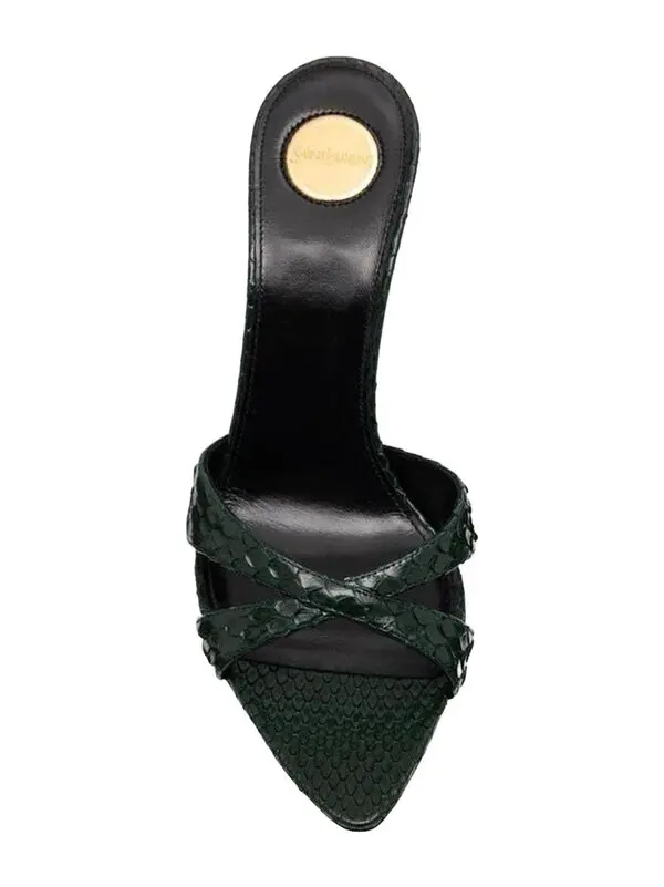 Saint Laurent Kirat Snake Mule Sandals - Green