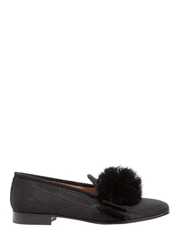Valentino Garavani Bowow Grosgrain And Pompom Loafers - Black