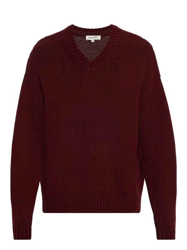 FRAME Wool And Cashmere Knit V-neck Sweater - Burgundy