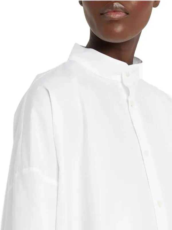 Eskandar Wide A-line Collarless Shirt - White