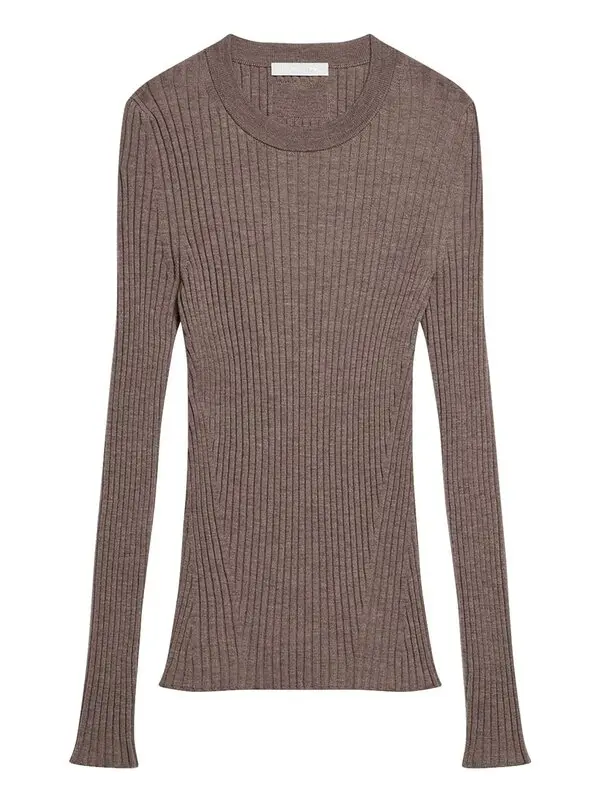 Helmut Lang Open-back Ribbed Wool Top - Light Brown Melange - 21g