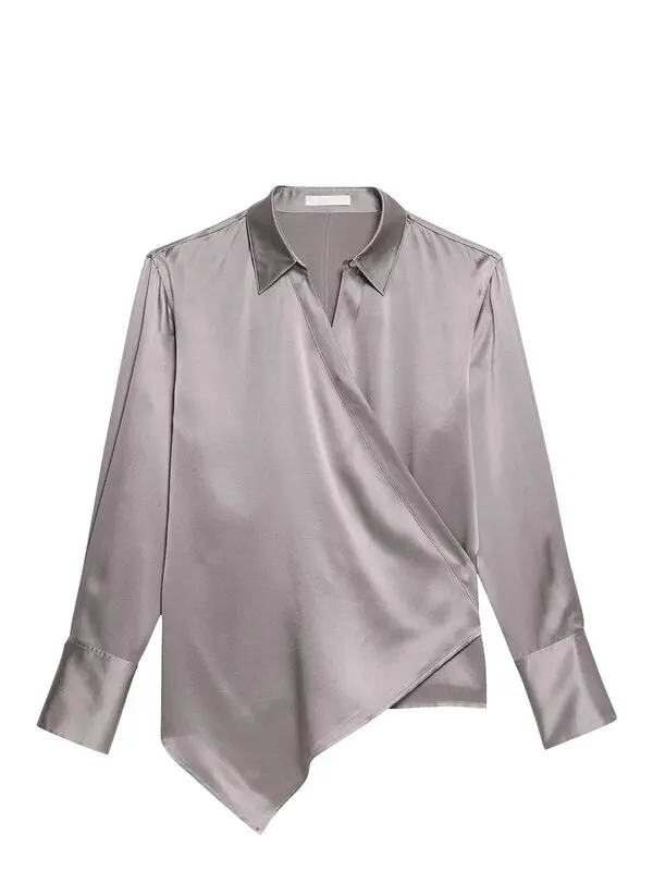 Helmut Lang Relaxed Silk Wrap Shirt - Steel - Qzi