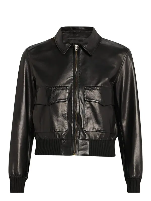 NILI LOTAN Redley Leather Bomber Jacket - Black