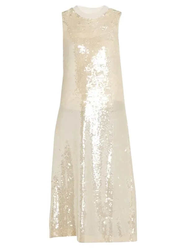Peserico Sleeveless Sequin Midi Dress - Natural White-grey
