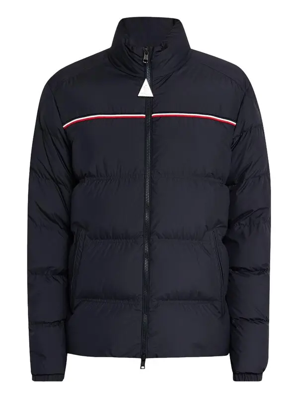 Moncler Quilted Down Jacket With Tricolor Trim - Dark Navy
