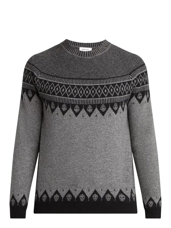 Alexander McQueen Skull Fair Isle Wool Sweater - Dark Grey Light Grey
