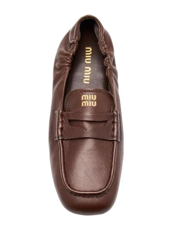 Miu Miu Aviator Leather Penny Loafers - Dkbrwn
