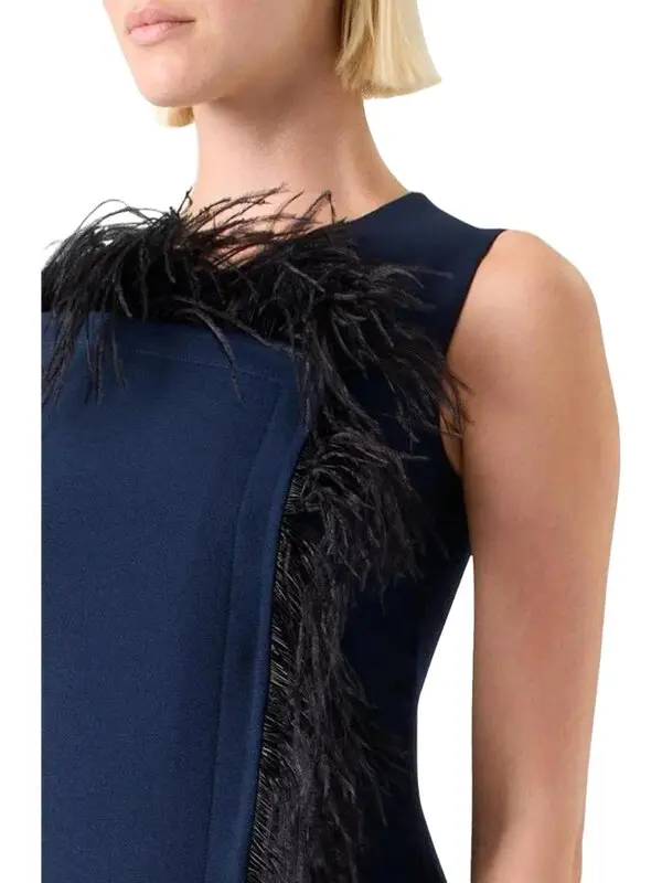 Akris Asymmetric Feather-trim Wool Midi Dress - Black/navy