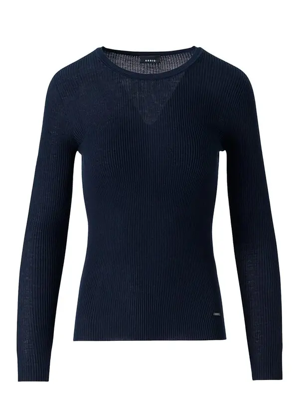 Akris Seamless Rib Knit Fitted Sweater - Navy