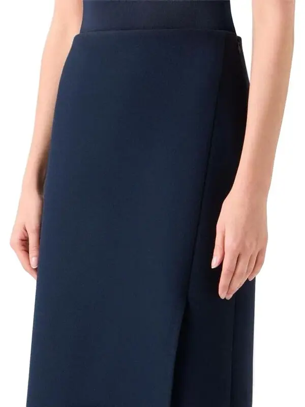 Akris Asymmetric Trapezoid Wool Flannel Midi Skirt - Navy