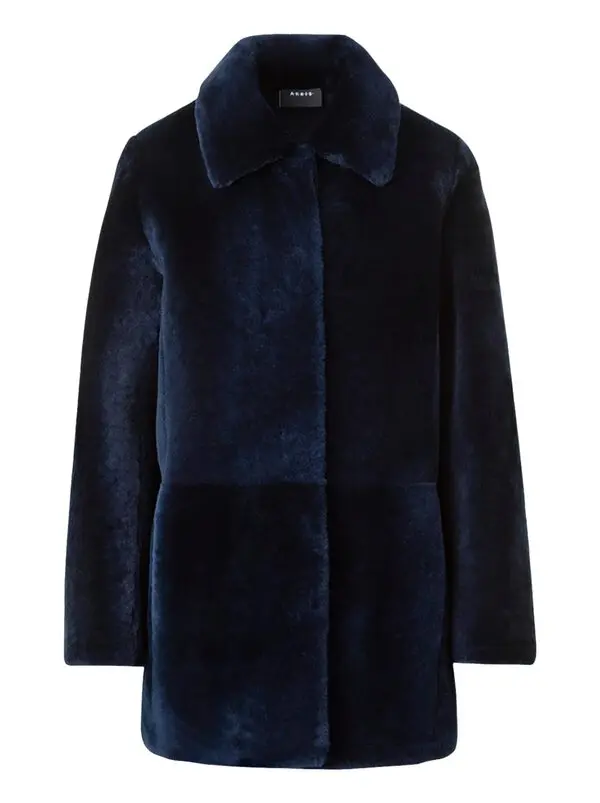 Akris Yaron Merino Sheep Shearling Short Coat - Navy