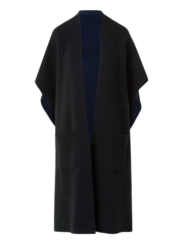 Akris Bicolor Cashmere Knit Cape - Blkblu