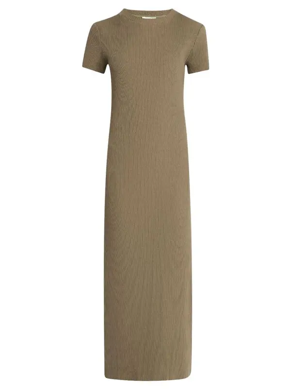Vince Short-sleeve Ribbed Midi Dress - Moss Smoke