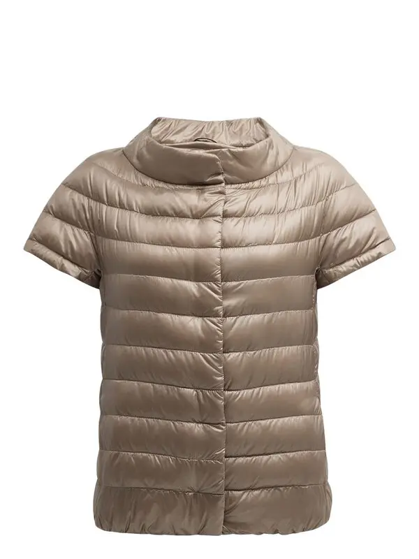 Herno Emilia Ultralight Nylon Puffer Cape - Light Pastel Brown