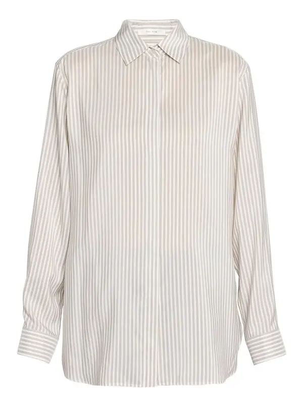 THE ROW Vanda Striped Silk Shirt - White Grey