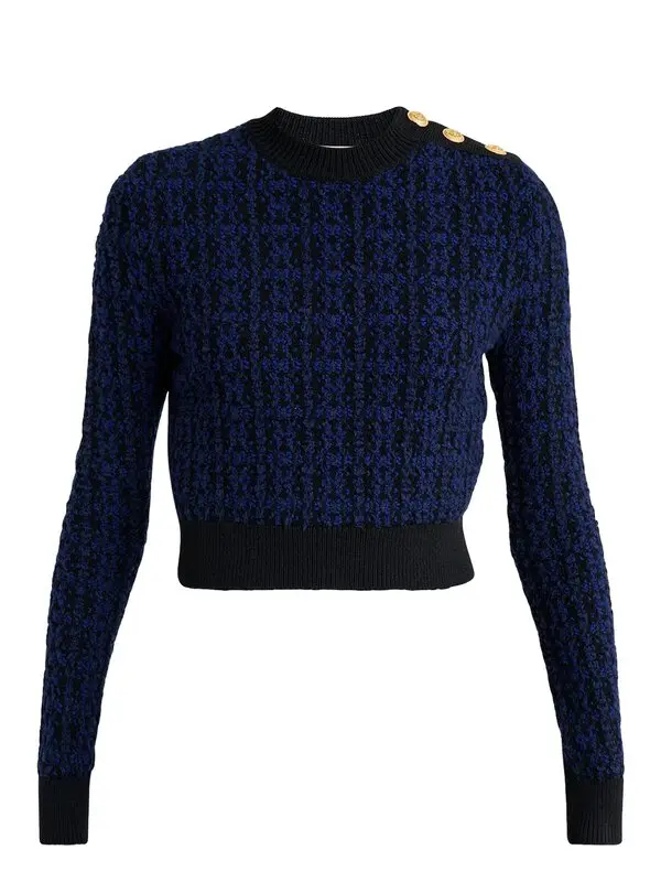 Chloé Boucle Knit Sweater With Button Shoulder Detail - Navy