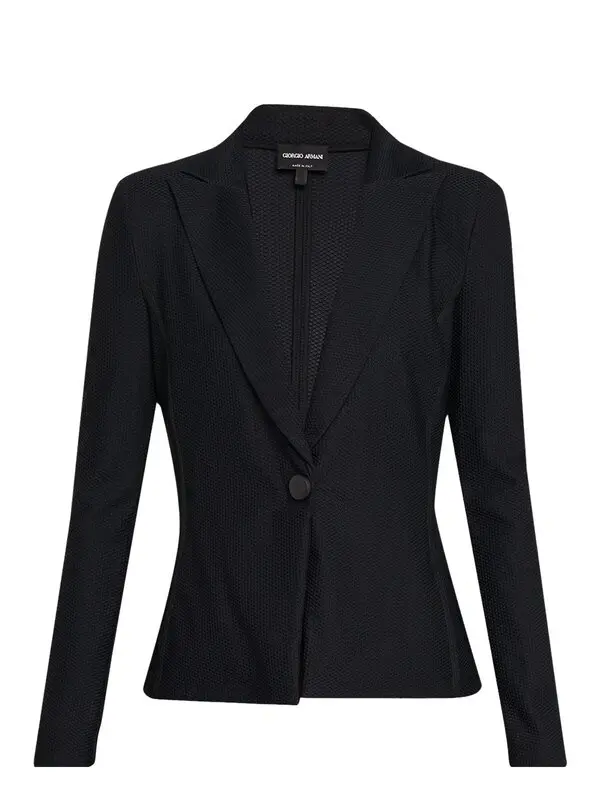 Giorgio Armani Rice Stitch Jersey Single-breasted Jacket - Solid Black
