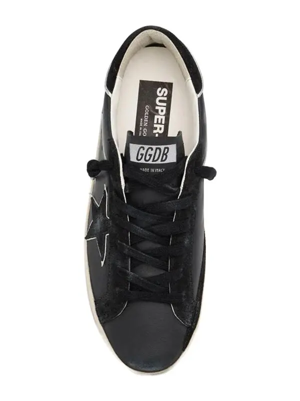 GOLDEN GOOSE Super-star Mixed Leather Low-top Sneakers With Metallic Piping - Black/silver