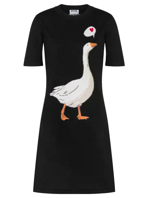 Moschino Goose-print Short-sleeve Dress - Black