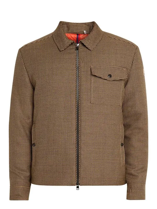 Moncler Escaut Houndstooth Wool Down Shacket - Brown