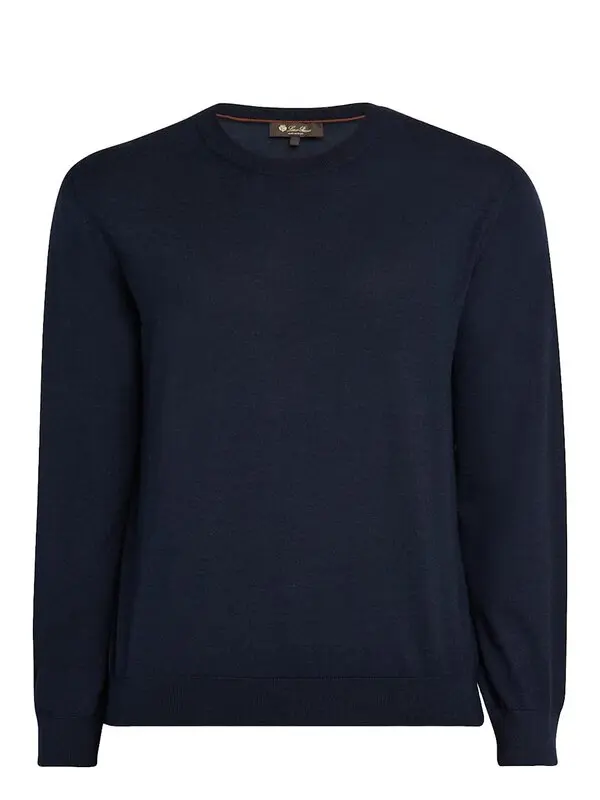 Loro Piana Sottile Wool, Silk And Cashmere Crewneck Sweater - W000 Blue Navy