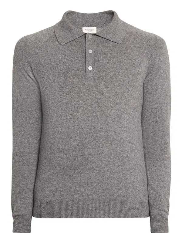 Saint Laurent Cashmere Knit Polo Sweater - Stone