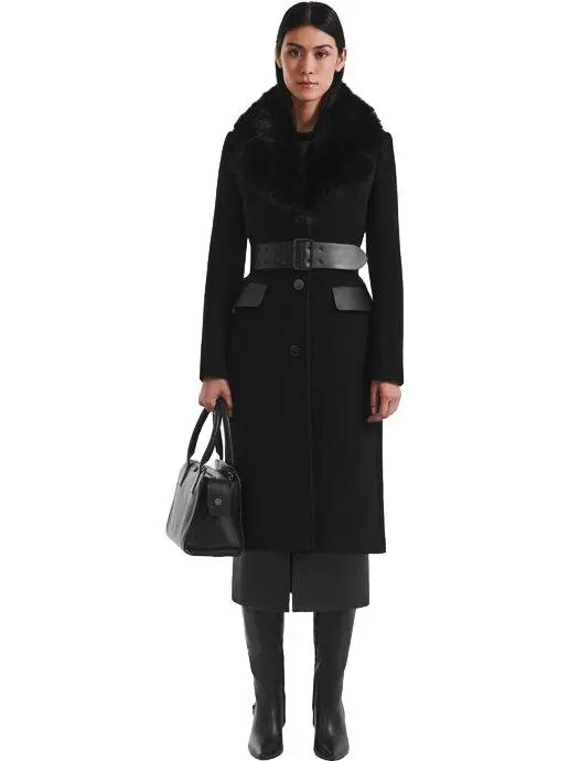 Rudsak Fitted Wool Coat With Faux Fur Collar - Black