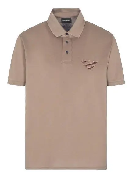 Emporio Armani Piqué Jersey Polo Shirt With Eagle Patch - Natural