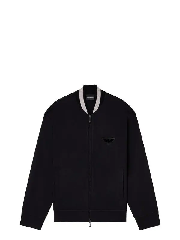 Emporio Armani Double-jersey Zip-up Sweatshirt With Eagle Patch - Black