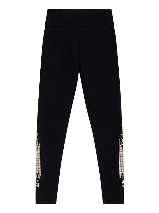 EA7 Logo Series Stretch Cotton Blend Leggings - Black