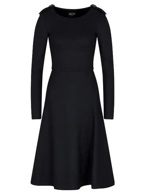 Giorgio Armani Wool Jersey Dress With Epaulettes - Black