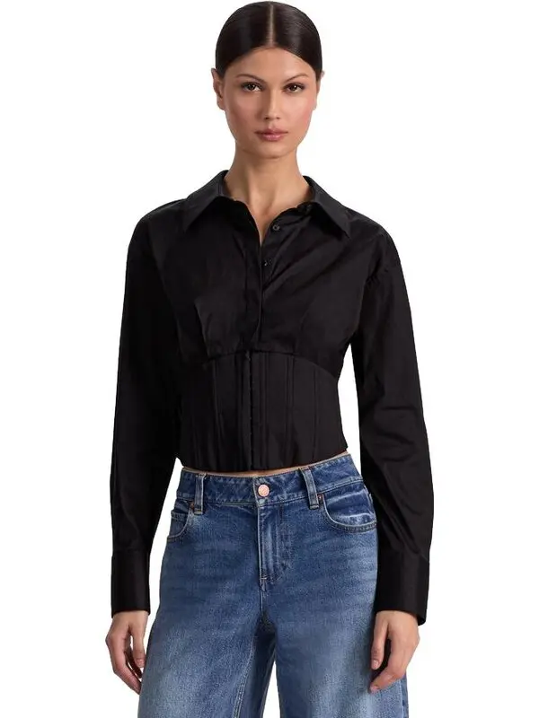 Alice + Olivia Edie Corset Button Down - Black